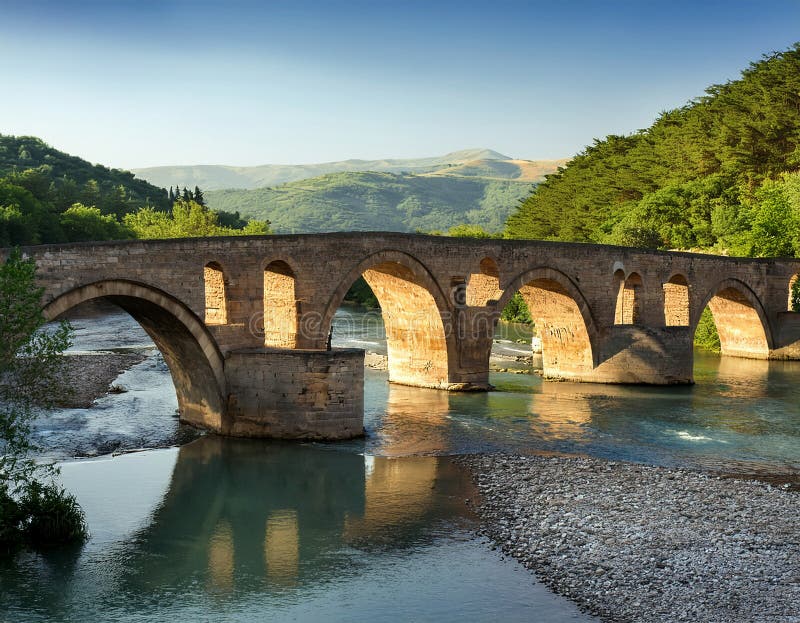 Ancient Stone Bridges with Multiple Arches Span Across Rivers Stock ...