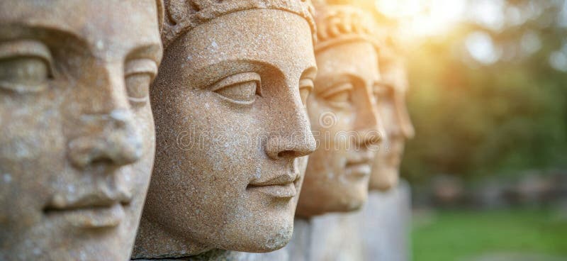 Ancient Stone Buddha Statues in a Row Stock Illustration - Illustration ...