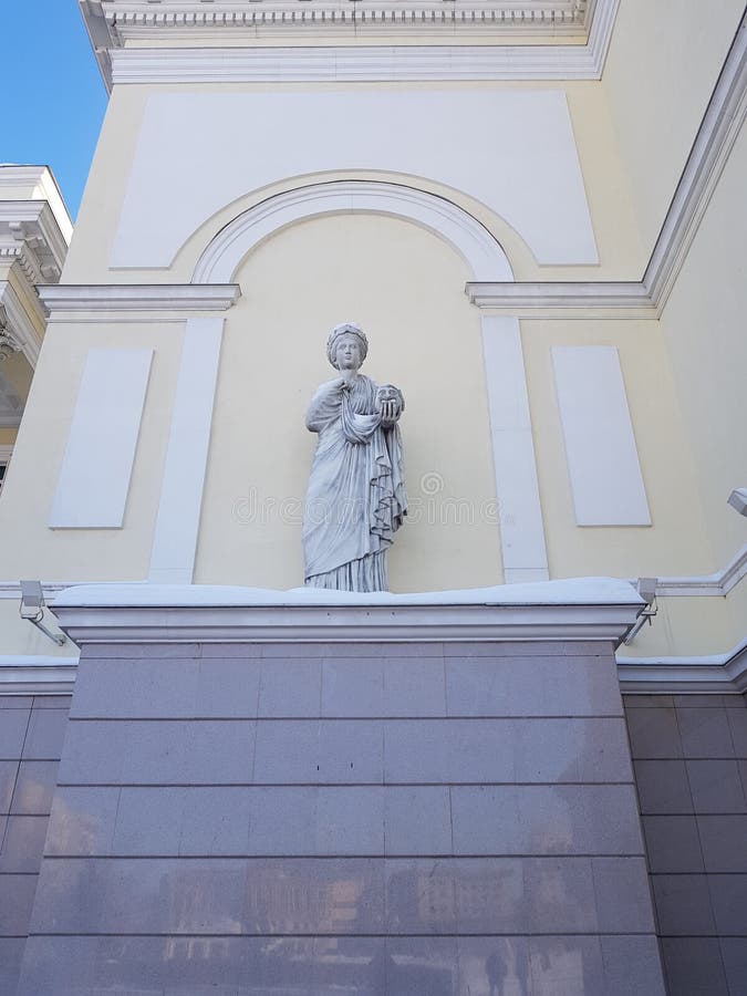 Statue of the Greek Muse on the Wall of the Theater Stock Image - Image ...