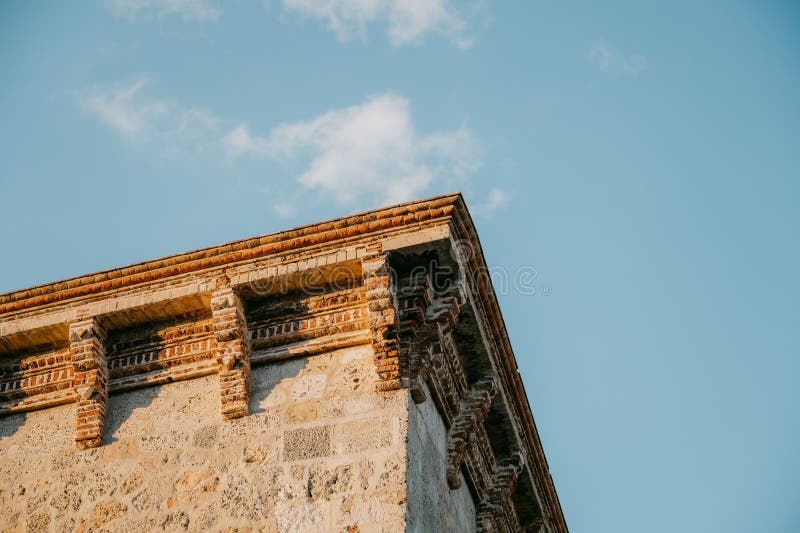 Ancient Stone Building Corner with Intricate Brickwork. Stock Image ...