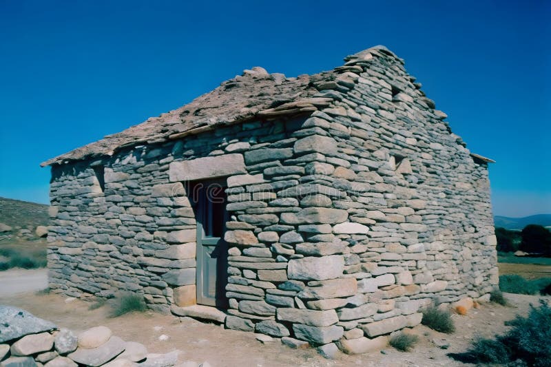 Gray Traditional Stone Structure in a Rural Setting Stock Illustration ...