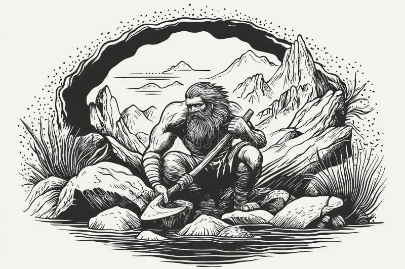 Ancient Stone Carver by the River a Powerful Image Symbolizing ...