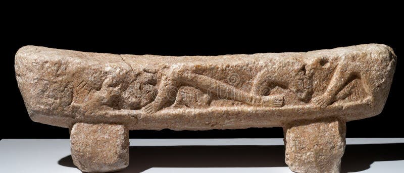Ancient Stone Carving of Reclining Figures on a Bench Stock ...