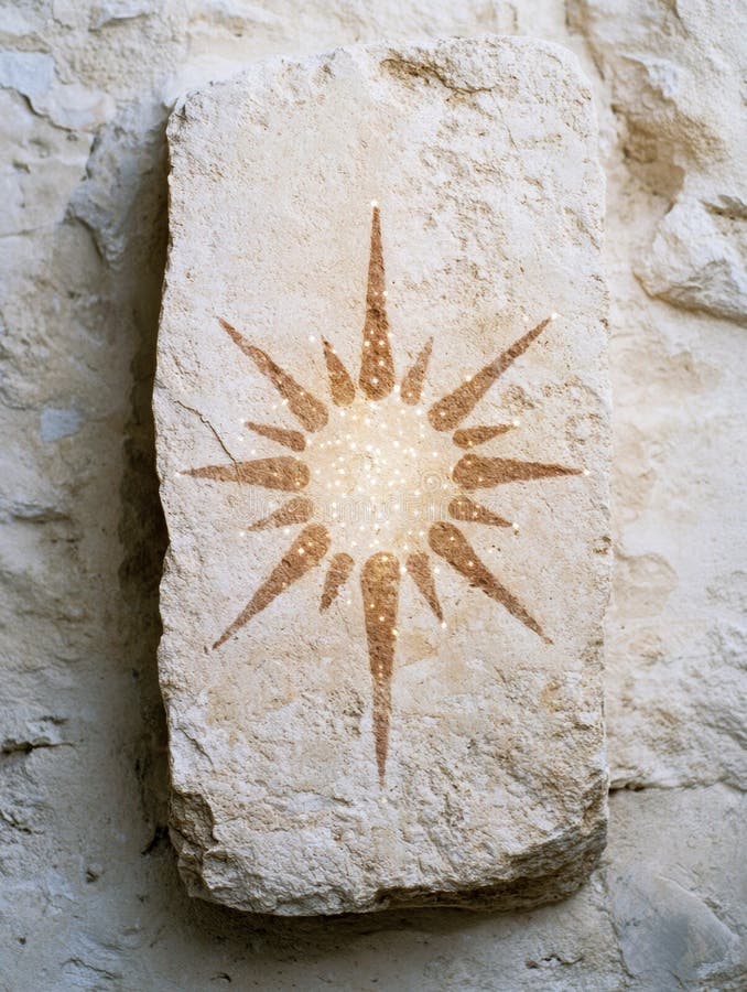 Ancient Stone Carving of a Sun Symbol Stock Illustration - Illustration ...