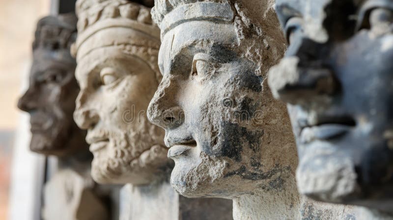 Ancient Stone Carvings Showcasing Expressive Faces of Historical ...