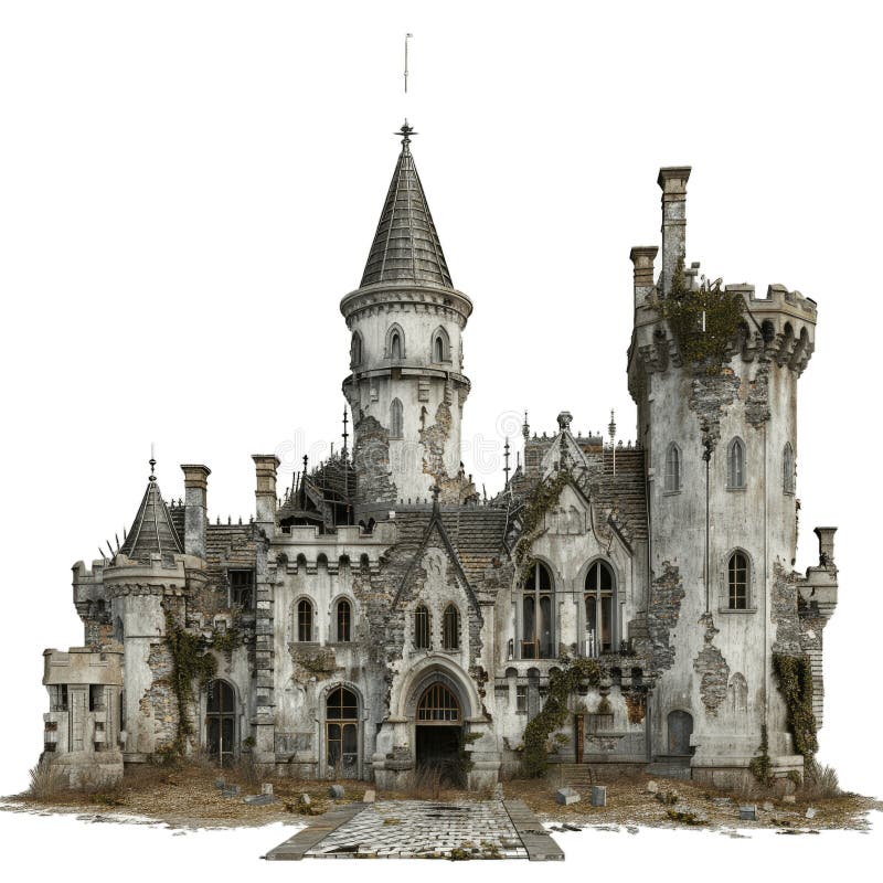 Abandoned Castle Crumbling Under Cloudy Sky Stock Image - Illustration ...