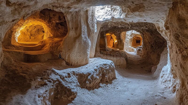 Ancient Stone Caves: Exploring a Dark Underground Passage Stock ...