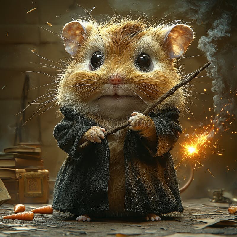 Mighty Hamster Wizard and the Floating Carrot Stock Illustration ...