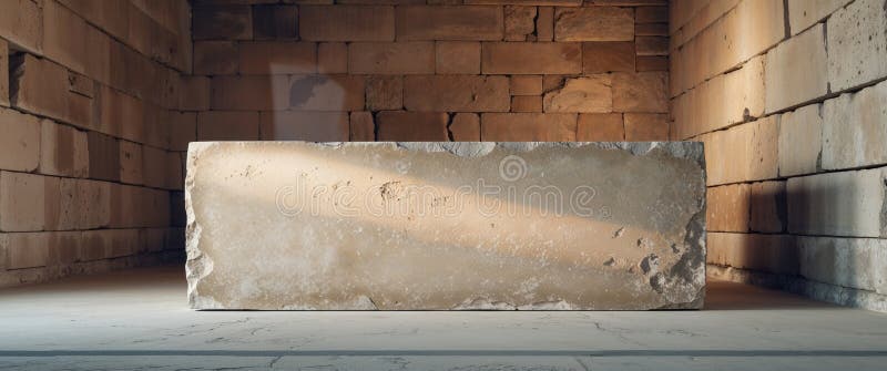 Ancient Stone Chamber with a Rectangular Slab Illuminated by Soft Light ...