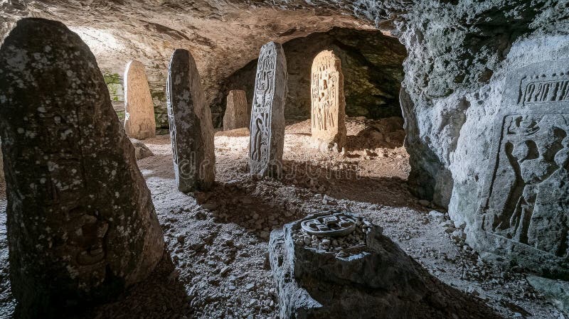 An Ancient Stone Chamber with Standing Stones and Carvings Stock Photo ...