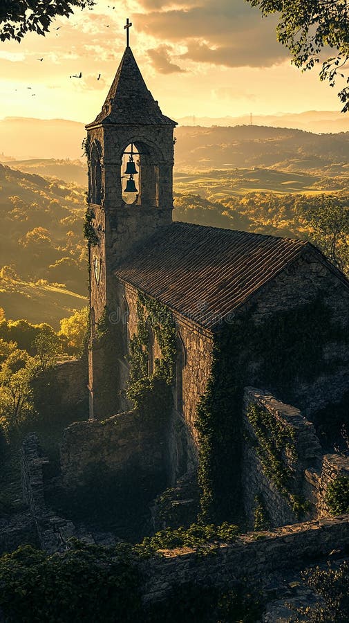 An Ancient Stone Church on a Hilltop with Ivy Creeping Up Its Walls ... An Ancient Stone Church on a Hilltop with Ivy Creeping Up Its Walls ...