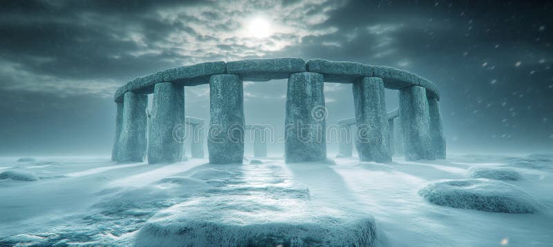 Ancient Stone Circle Covered in Snow, a Mystical Winter Scene of a ...