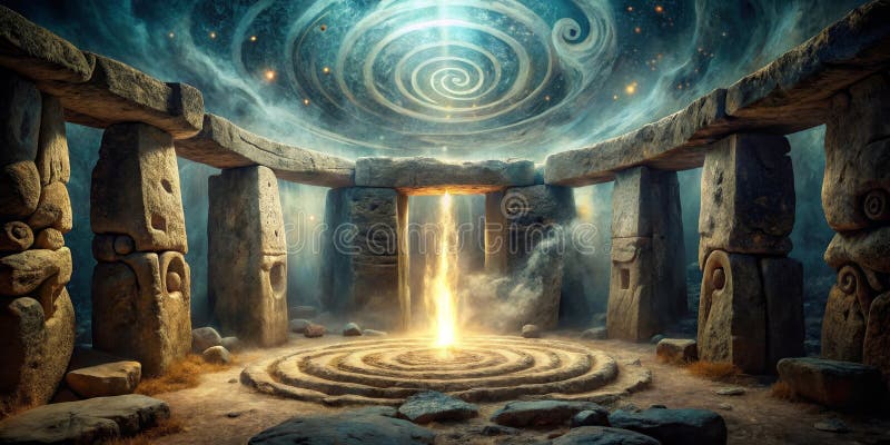 Ancient Stone Circle with Mystical Light and Celestial Spiral ...