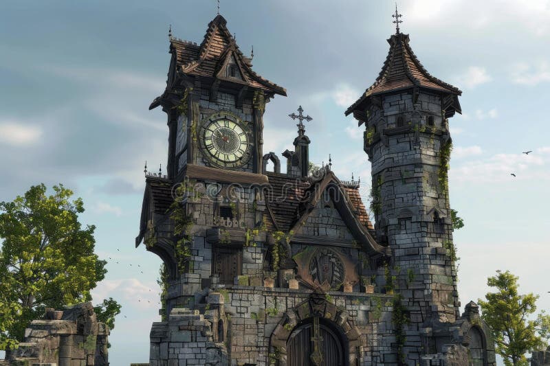 Ancient Stone Clock Tower Showing the Passage of Time Stock ...