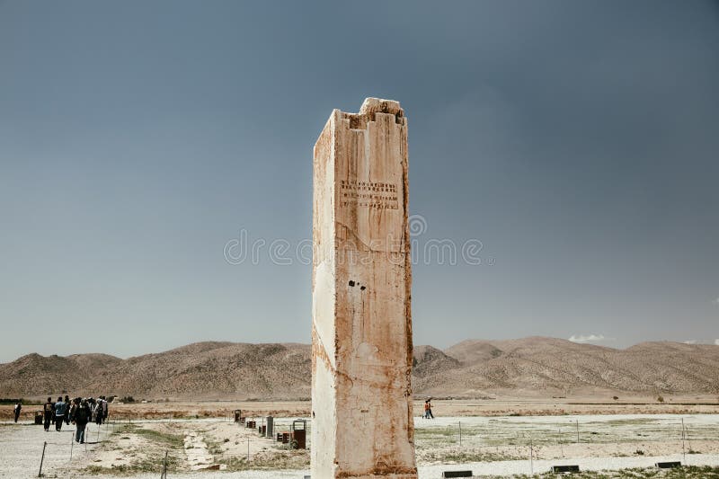 An Ancient Stone Column with Inscriptions Stock Image - Image of stone ...