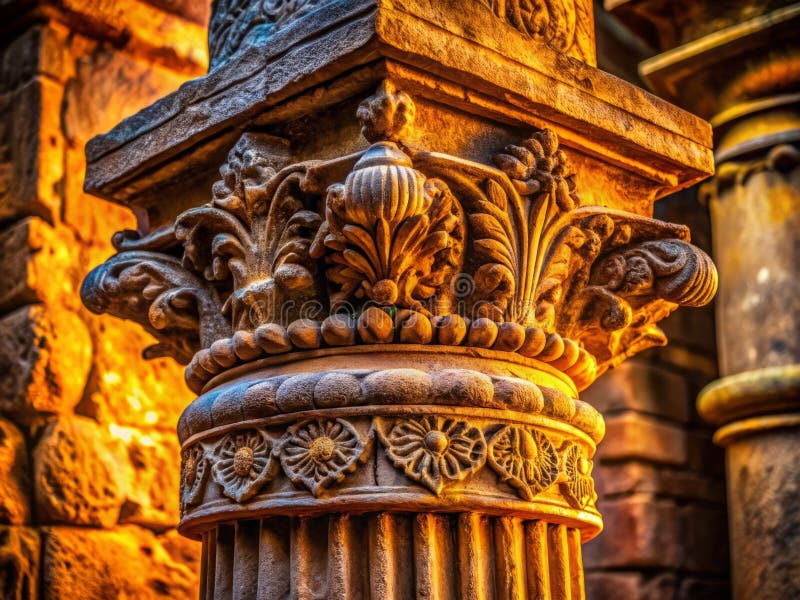 Ancient Stone Column Intricate Carvings and Detailed Texture of an ...