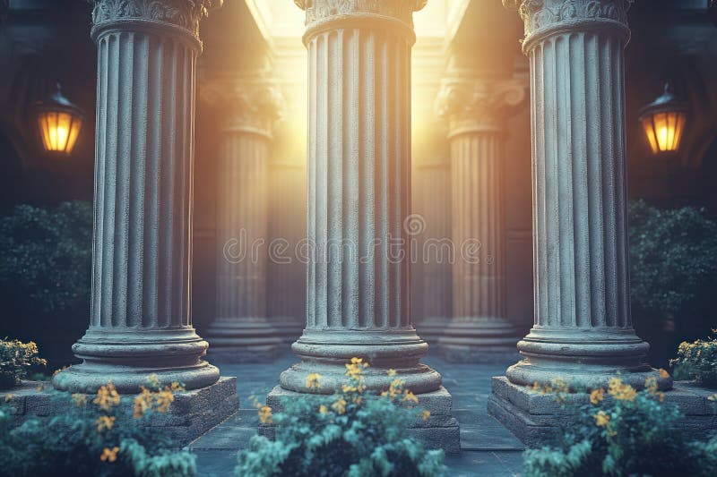 Ancient Stone Columns on a Historic Building Facade, Architectural ...