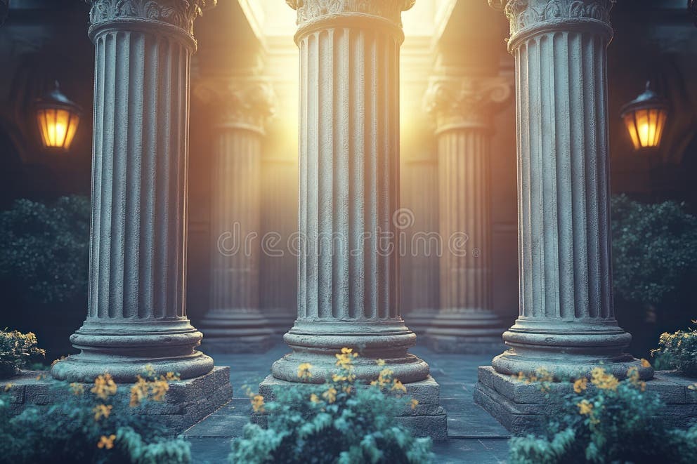 Ancient Stone Columns on a Historic Building Facade, Architectural ...