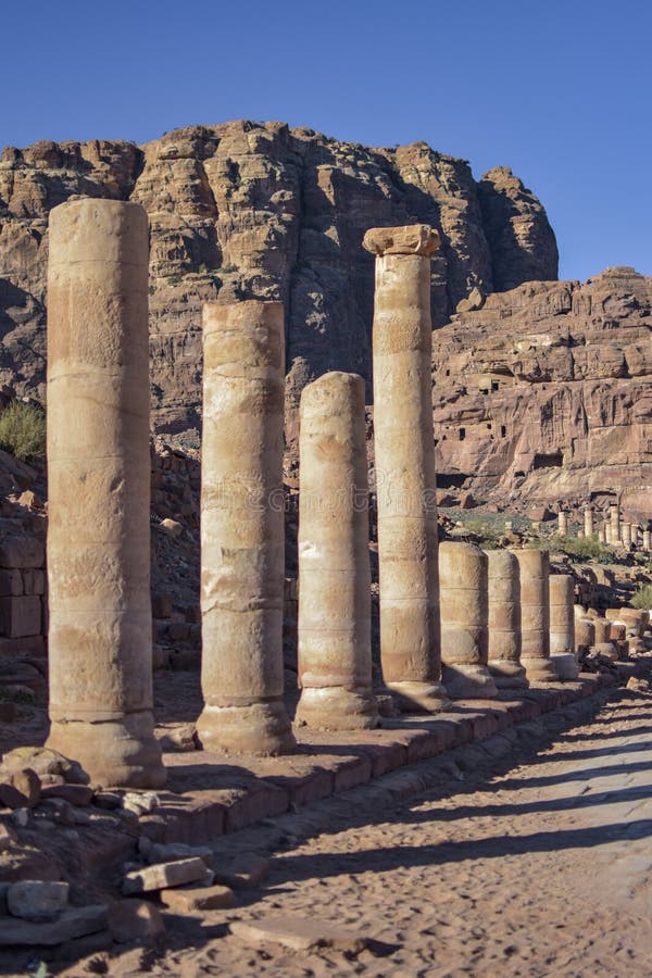 Ancient Stone Columns on the Side of a Road in Petra Stock Photo ...
