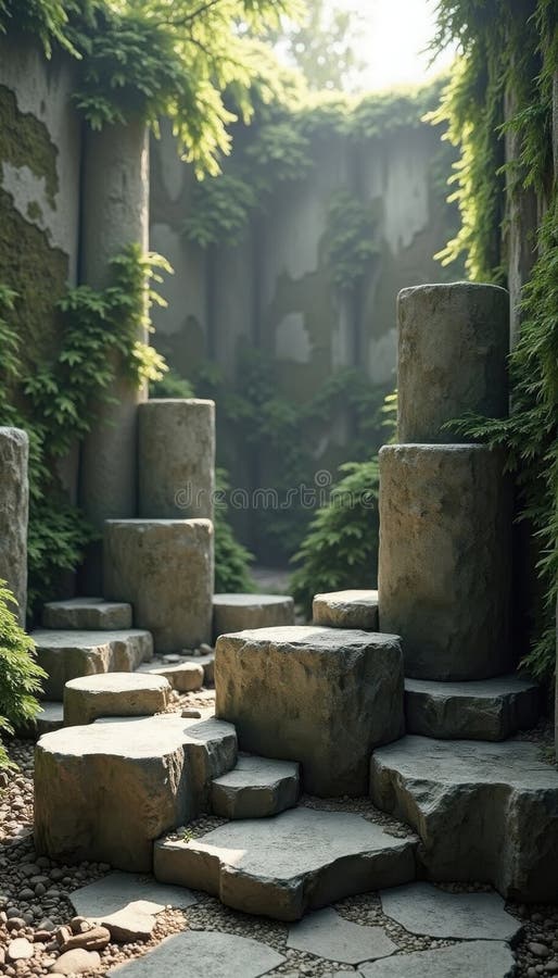 Ancient Stone Columns and Steps Overgrown with Greenery Perfect for ...
