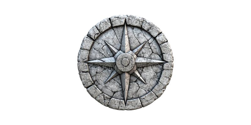 Ancient Stone Compass Rose with Cracked Texture Isolated on Transparent ...