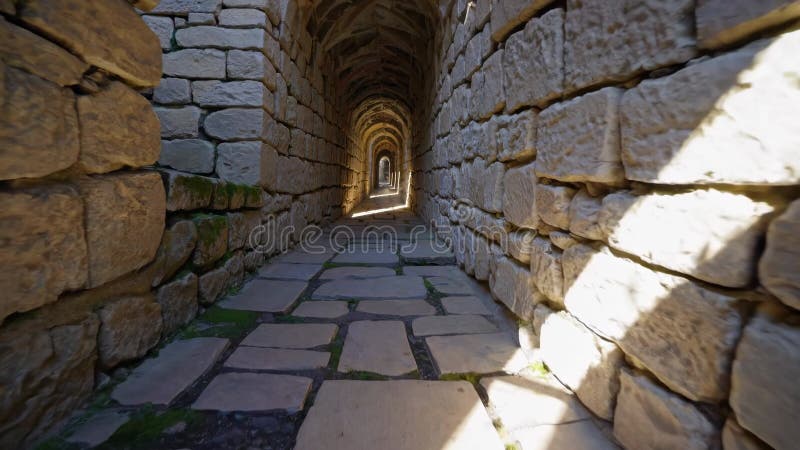 Ancient Stone Corridor with Sunlight, Historical Architecture ...