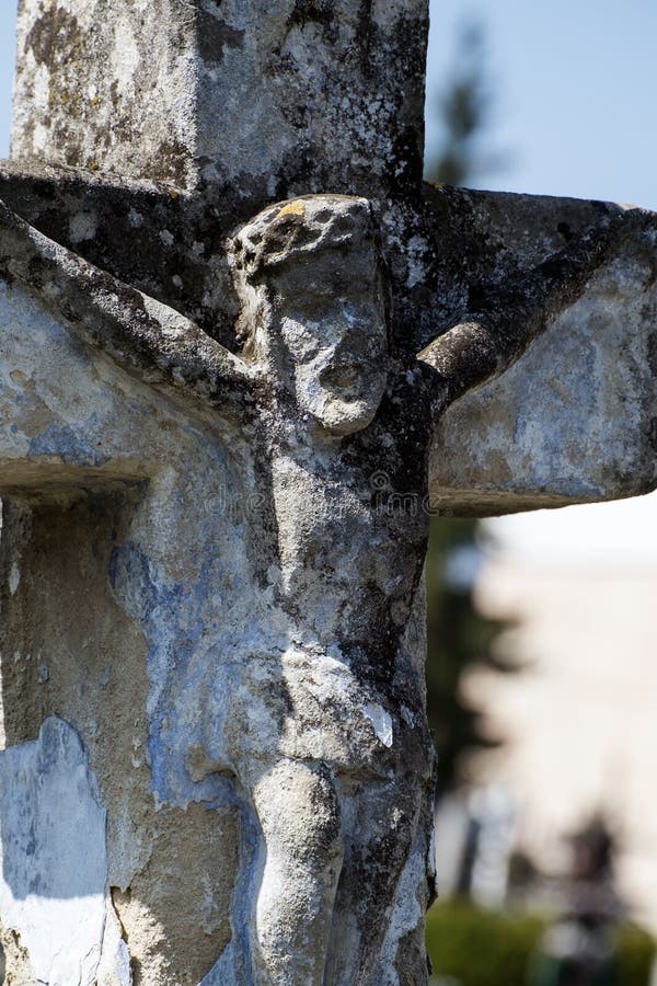 The Ancient Stone Cross with a Crucifix Stock Image - Image of crucifix ...