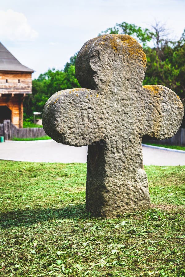 Ancient Stone Cross with Rays Round Shape Stock Image - Image of ...