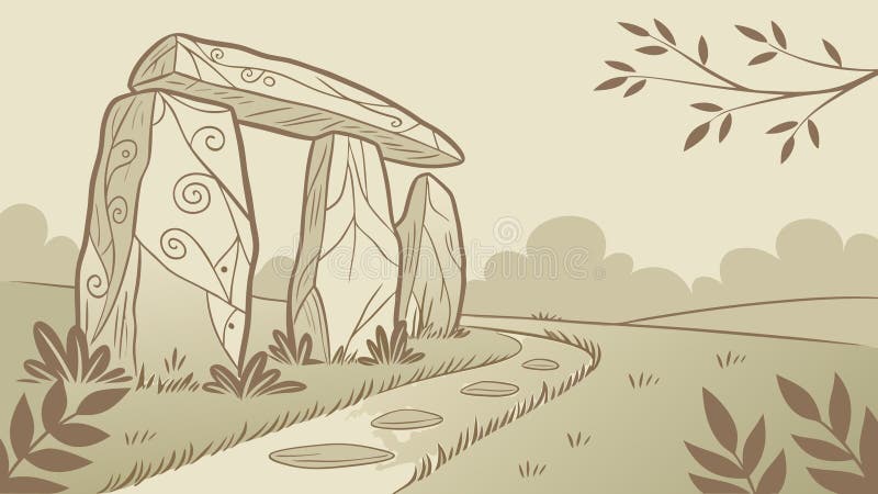 Ancient Stone Dolmen Structure in Landscape, Vector Design Generative ...