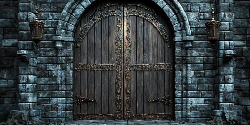 Ancient Stone Door Background Stock Illustration - Illustration of aged ...