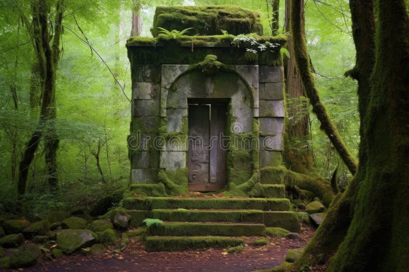 Ancient Stone Door in a Tranquil Forest Setting Stock Illustration ...