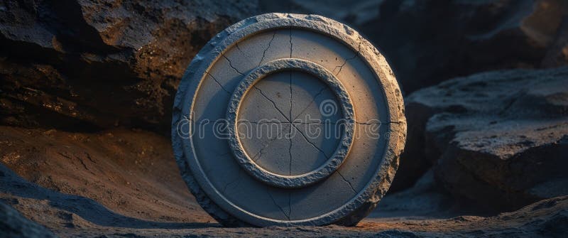 Ancient Stone Emblem Surrounded by Rough Texture in Dark Natural ...