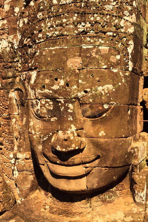 Ancient Stone Face of Bayon Temple, Angkor Stock Image - Image of ...