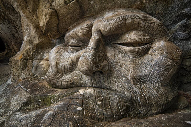 Ancient Stone Face Carving Showing the Wear of Time Stock Illustration ...