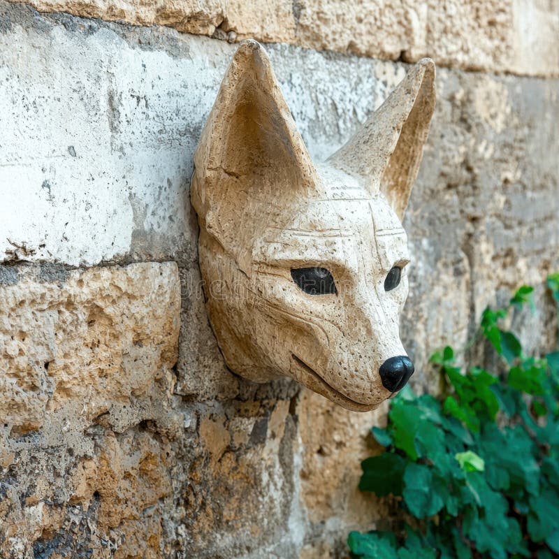 Ancient Stone Fox Head Sculpture on a Wall Stock Illustration ...