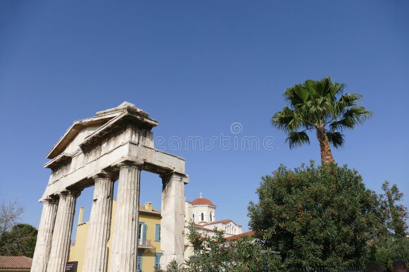 Gate of Athena Archegetis Ancient Ruins in Athens Stock Image - Image ...