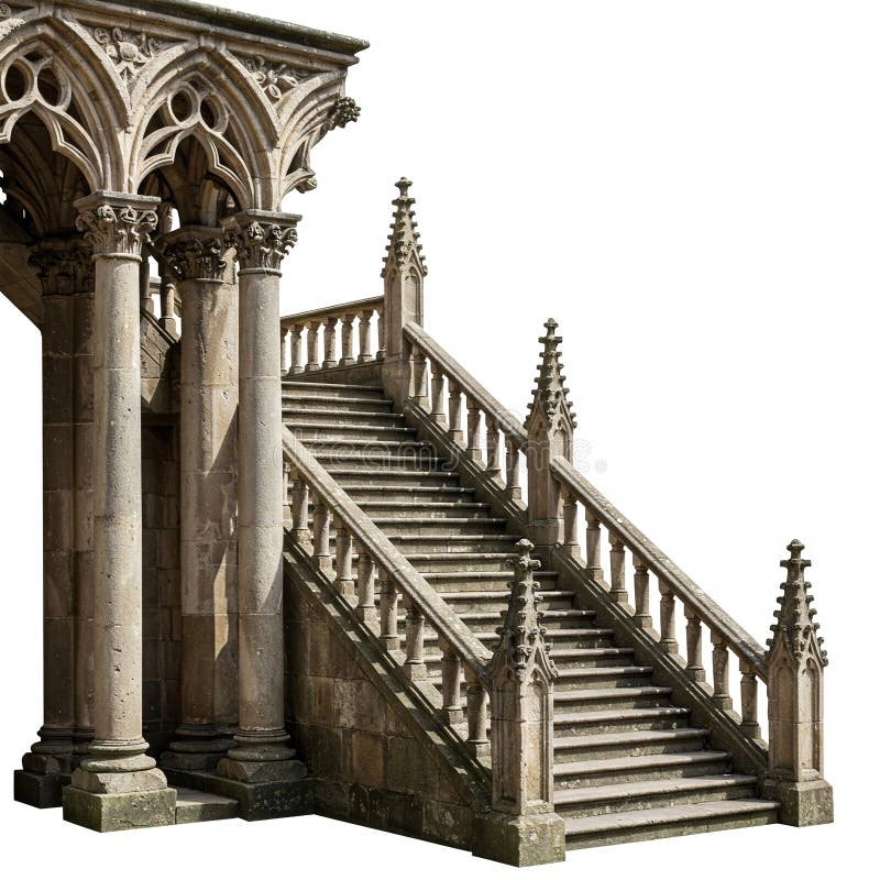 Ancient Stone Gothic Staircase, Isolated on a White Stock Illustration ...