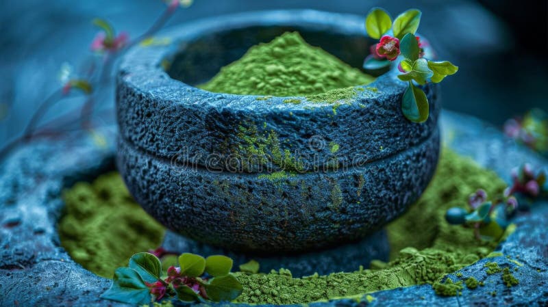 Ancient Stone Grinder Grinding Matcha Leaves Stock Illustration ...