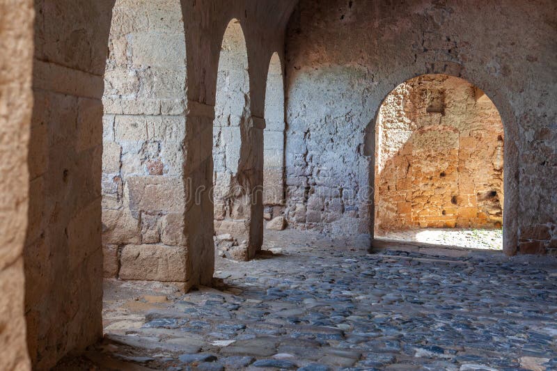 Ancient Stone Hall with Arches Stock Photo - Image of cityscape ...