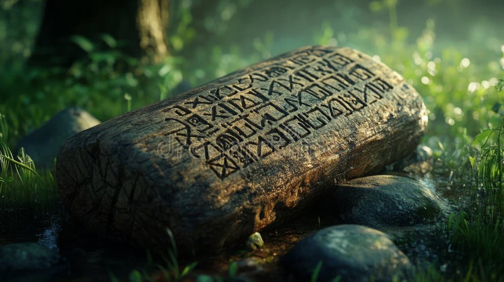 Ancient Stone Inscription in a Forest Stock Illustration - Illustration ...