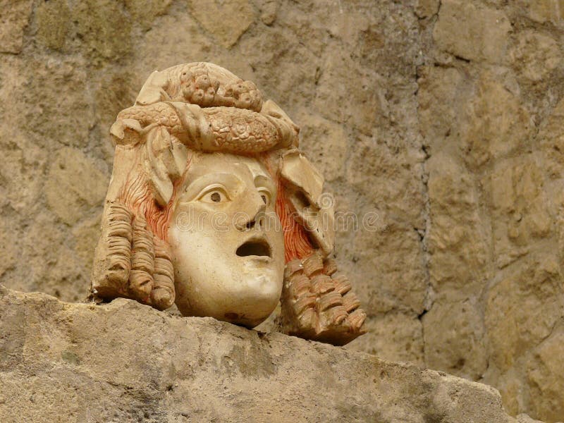 Ancient Stone Mask at Herculaneum, Italy Stock Image - Image of 79ad ...