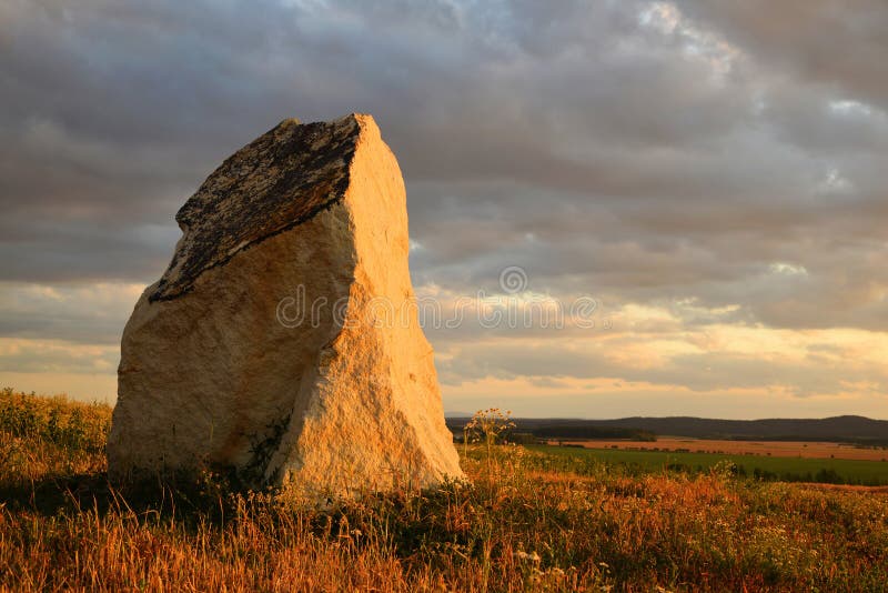 Ancient Stone Menhir on Meadow. Stock Image - Image of megalith ...