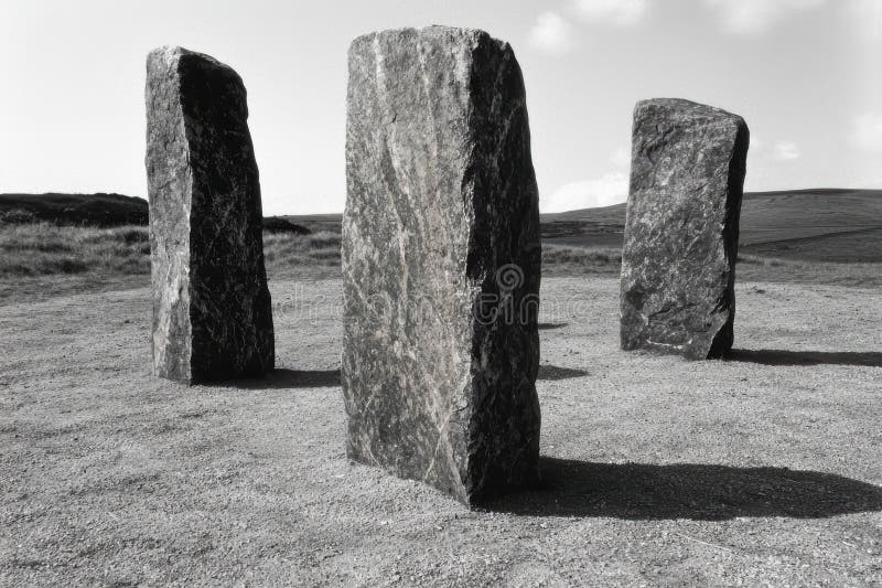 Ancient Stone Monoliths in a Remote Landscape Stock Illustration ...