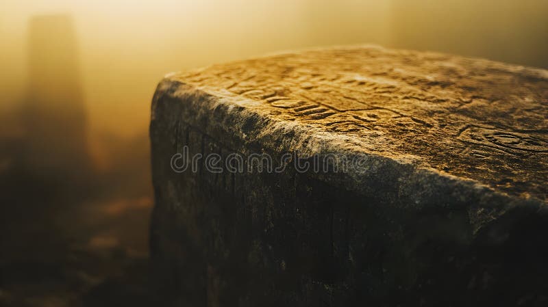 Ancient Stone with Mysterious Inscriptions at Sunset Stock Image ...