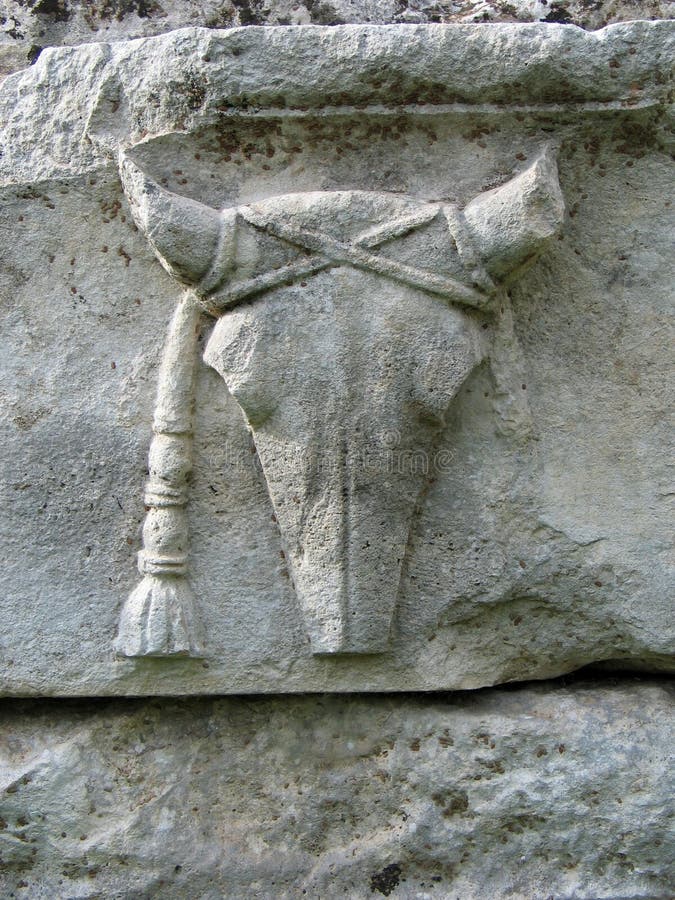 Ancient Stone Ox Head Sculpture Stock Image - Image of relief ...