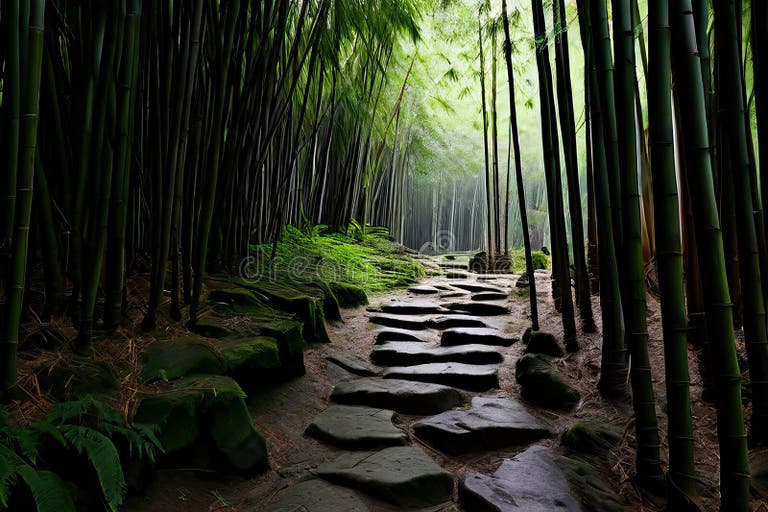 Ancient Stone Path through Bamboo Forest a Path of Weathered Sto Stock ...