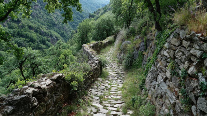 Ancient Stone Path Mountain Valley Stock Illustration - Illustration of ...