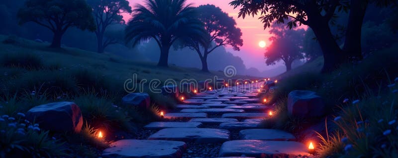 Ancient Stone Pathway; Twilight Gradient, Glowing Motes , Stone ...