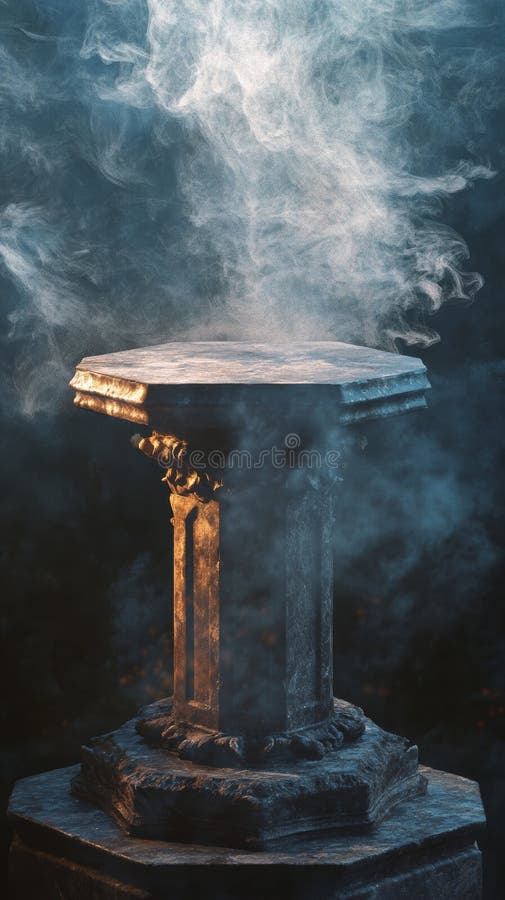 Ancient Stone Pedestal with Mystical Smoke Stock Image - Image of ...