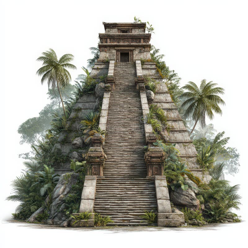 Ancient Stone Pyramid Temple in Jungle on White Background Stock ...